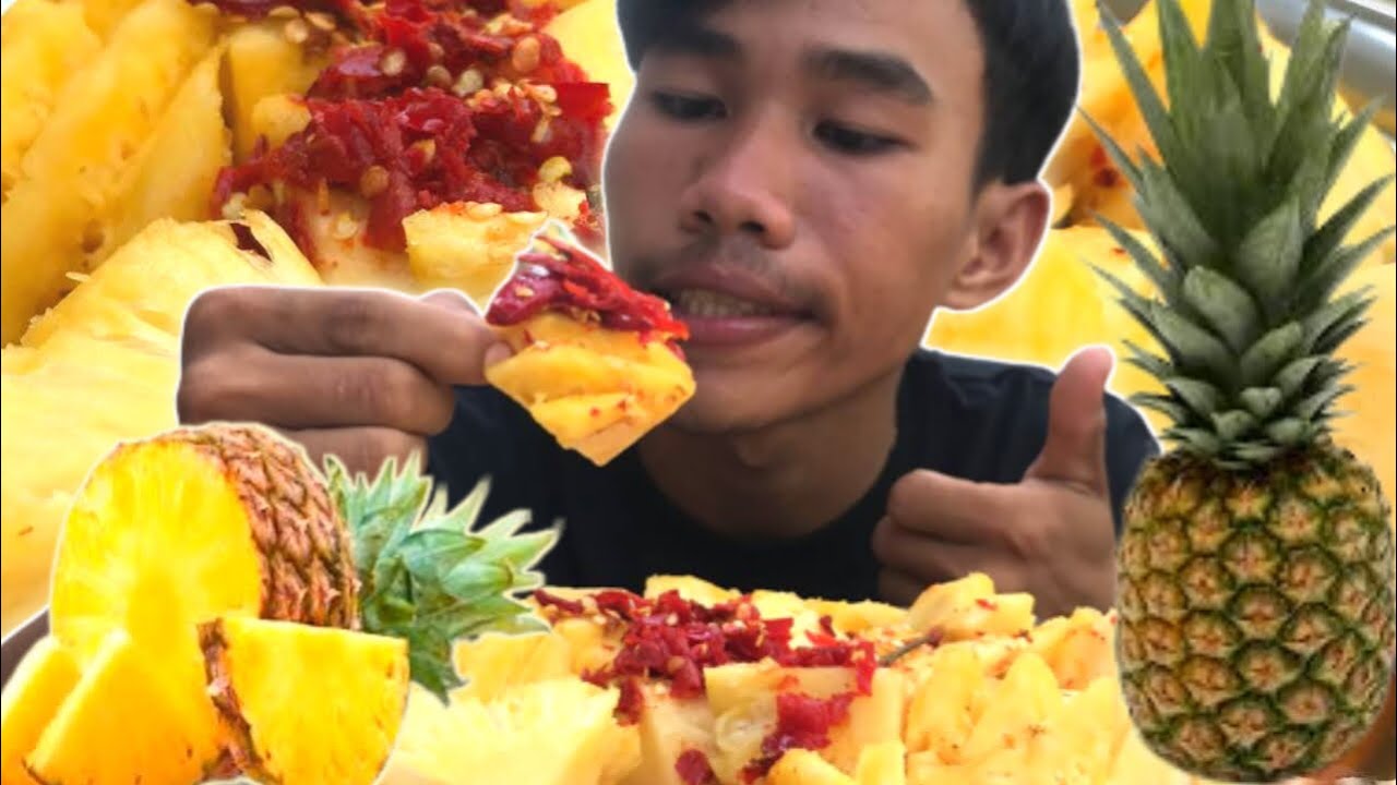 MUKBANG ASMR EAT PINEAPPLE WITH SPICY CHILI SAUCE - YouTube