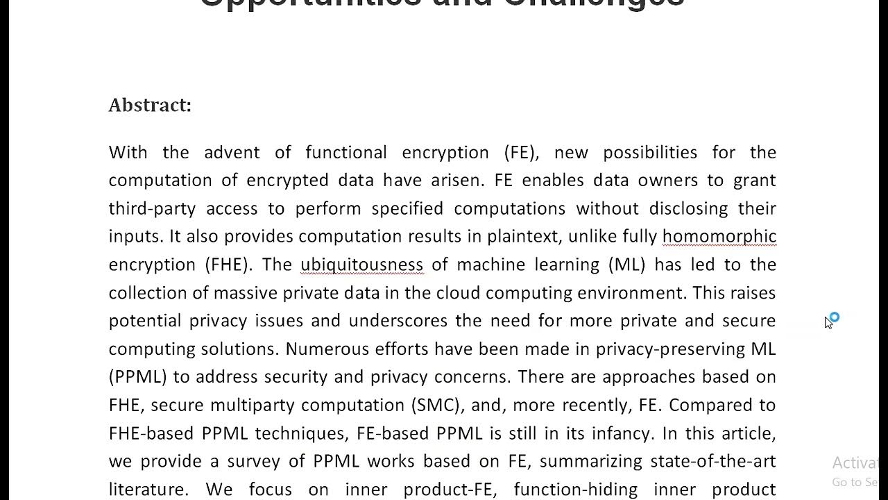 Privacy Preserving Machine Learning Using Functional Encryption Opportunities and Challenges ...