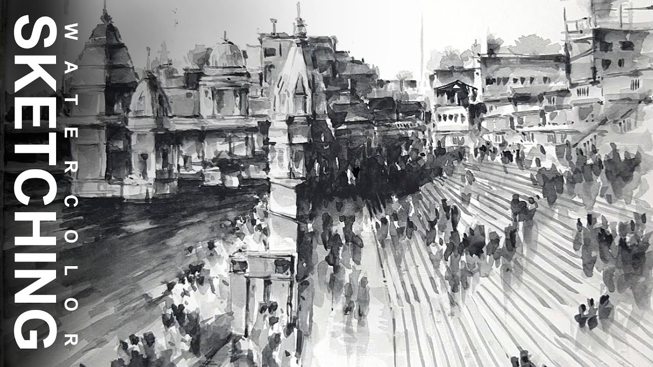 Easy watercolor painting | landscape painting | holy river ganga - YouTube
