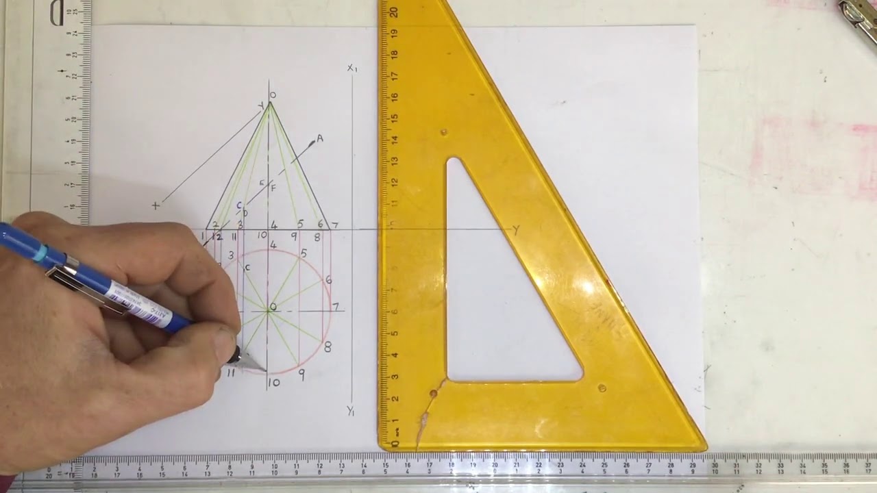 Solid geometry top view of a sectioned cone - YouTube