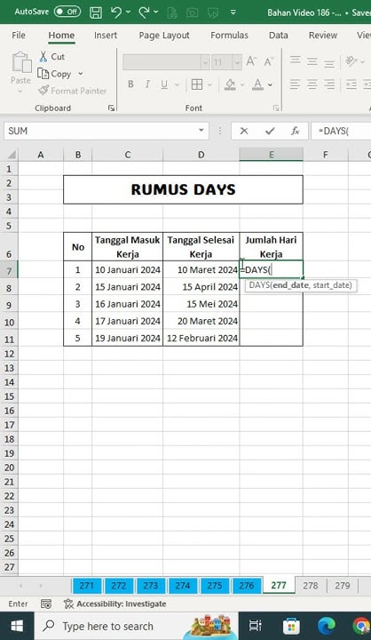 Dasar Excel Rumus Days Belajarexcel Excelshortcuts Excelindonesia Exceltricks Exceltips
