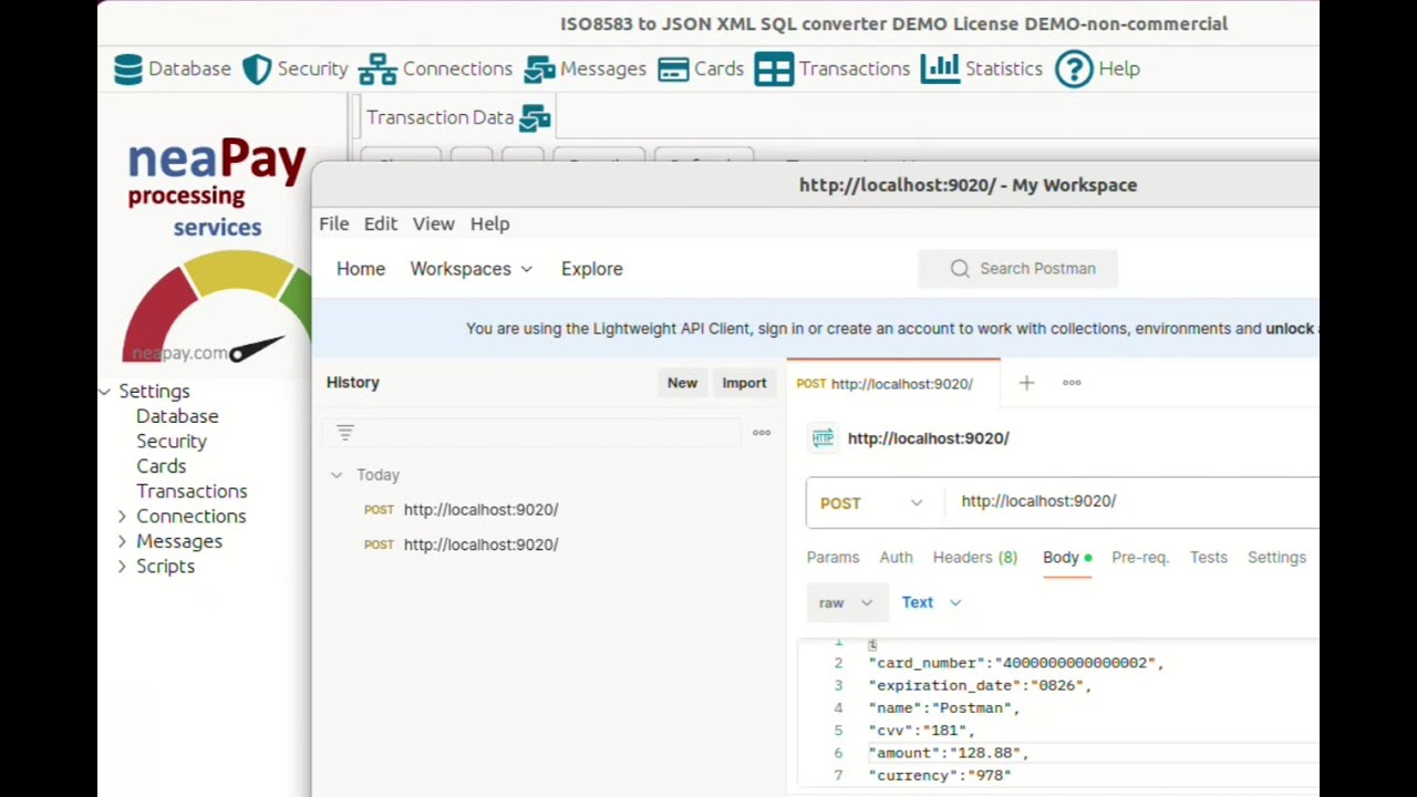 neapay converter - Postman http JSON request to ISO8583 - YouTube