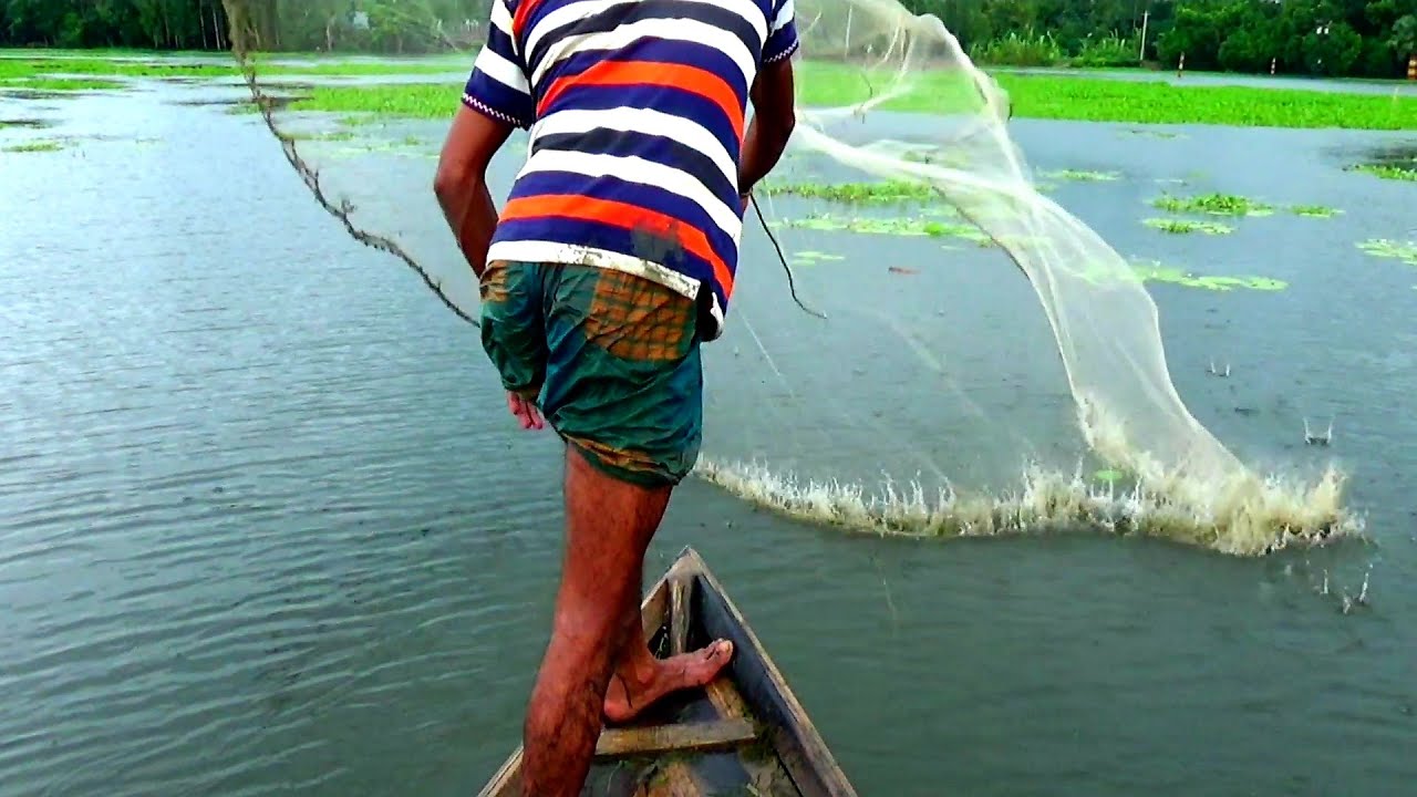 Best Net Fishing - Traditional cast net fishing in village River ...