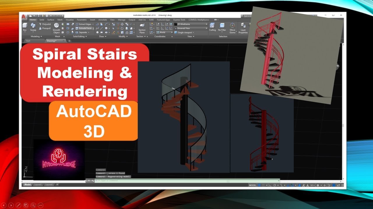 AutoCAD 3D | How to model Spiral Stairs | Circular Stairs | AutoCAD ...