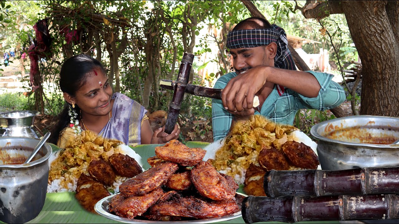 Unlimited white rice,fish curry, fish fry and sugarcane Eating ...
