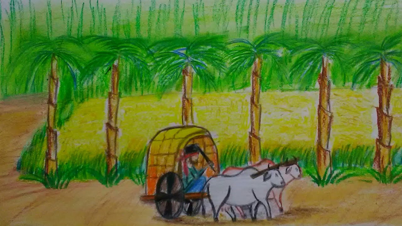 How to draw bullock cart step by step - YouTube