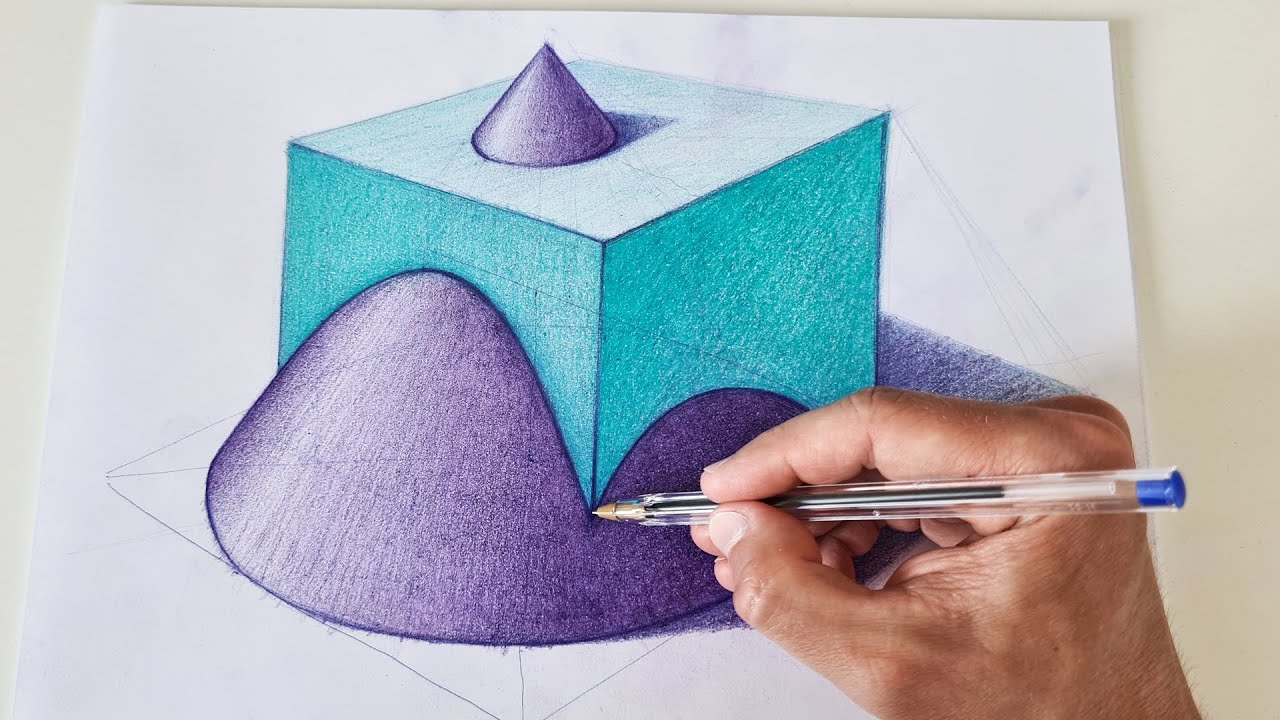 How to Draw Intersection of a Cube and a Cone in Perspective - YouTube