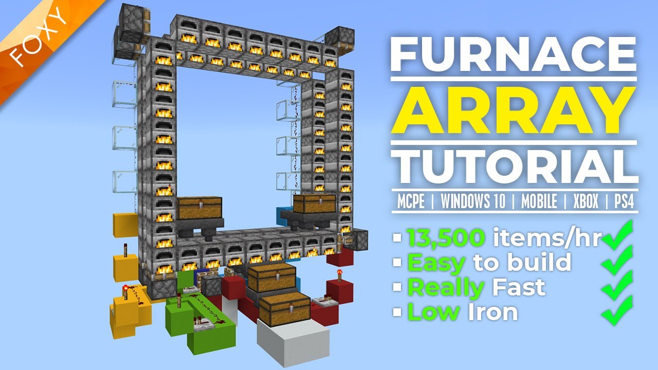 Minecraft Bedrock: BEST FURNACE ARRAY | 13.5k items / hr | MCPE Xbox PC ...