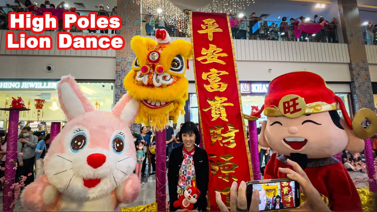 Southern Lions Freestyle Leaping on High Poles Performance at Tiong Bahru Plaza in Singapore ...