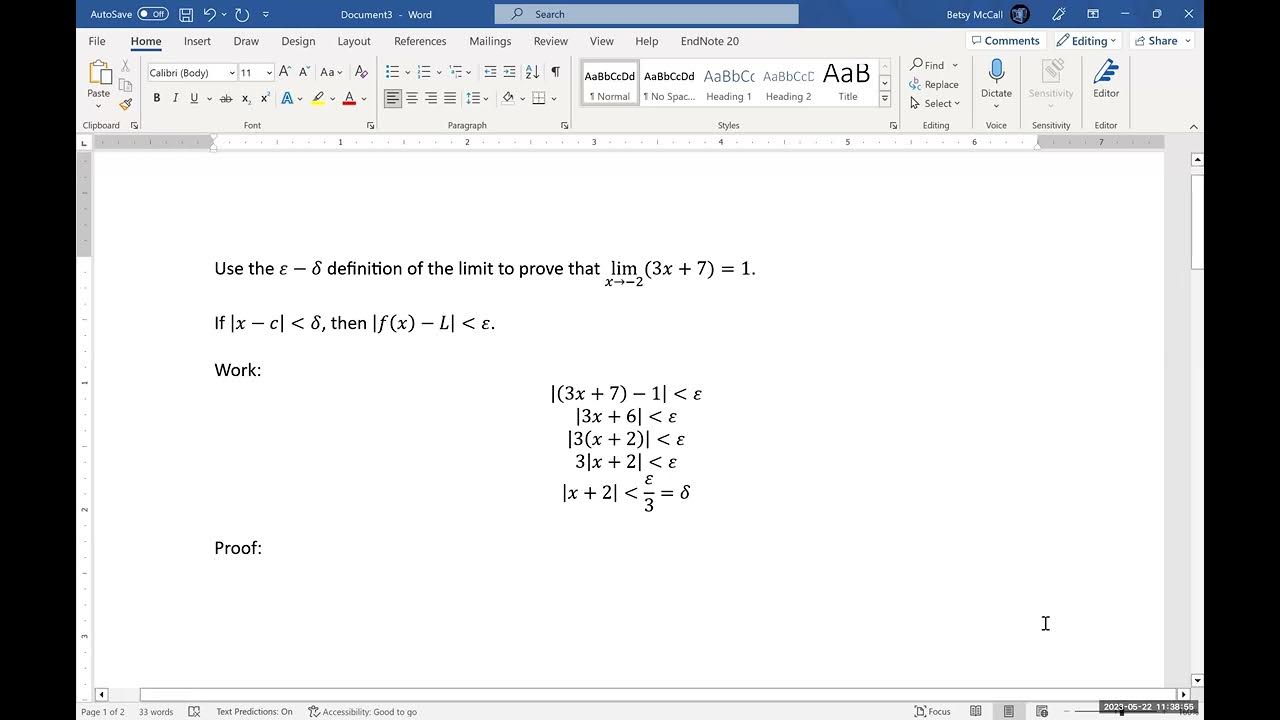 Proving with the Epsilon-Delta Definition of a Limit -- Linear Function - YouTube