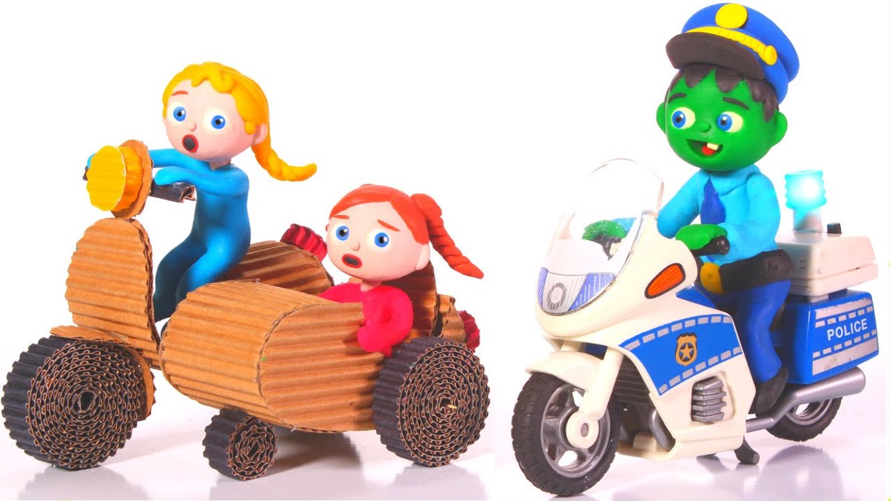 FUNNY KIDS RIDE CARDBOARD BIKES Play Doh Cartoons For Kids - YouTube