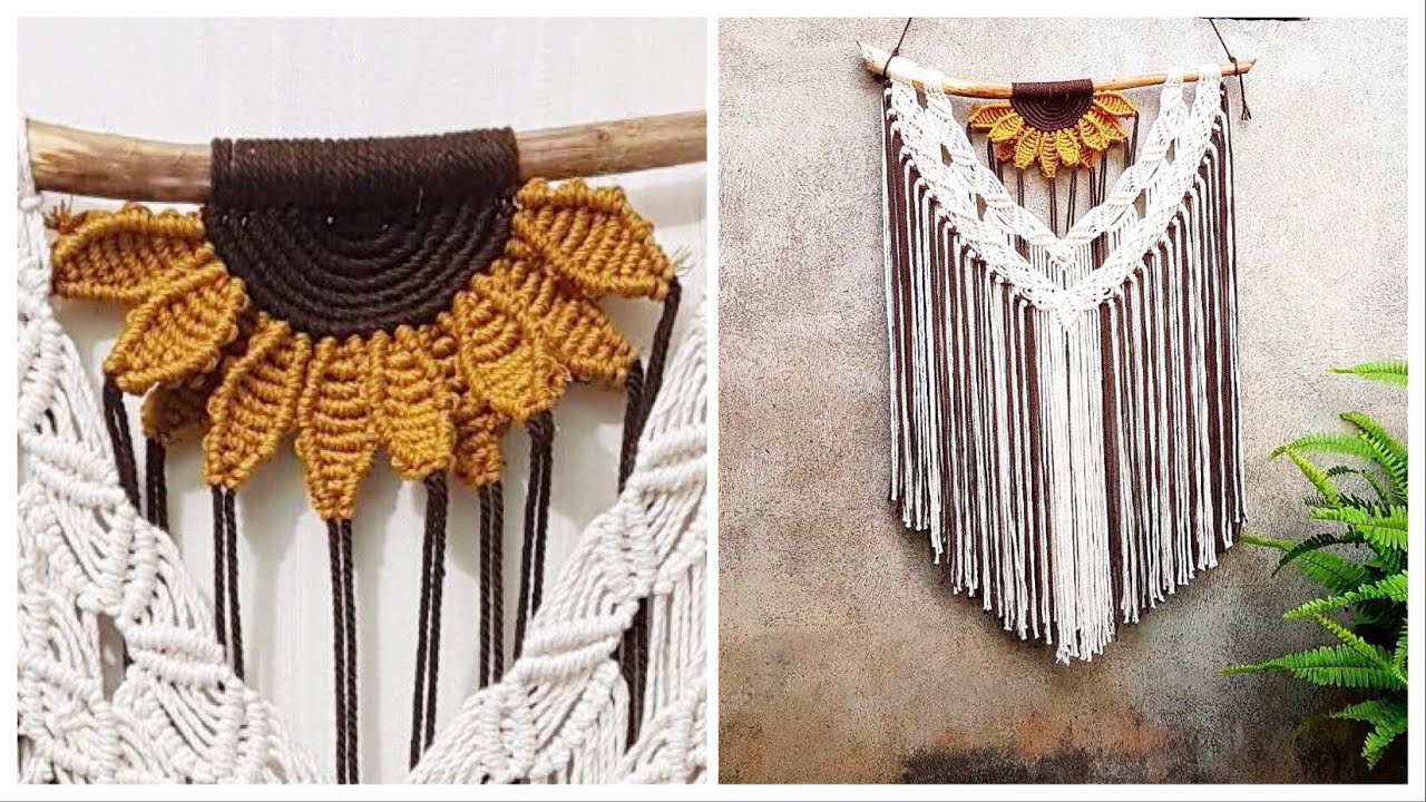 DIY Macrame Wall Hanging, Sunflower pattern - YouTube