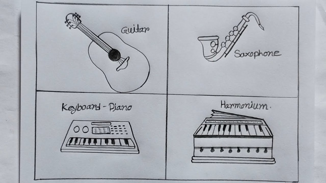 How to draw musical instruments / musical instruments drawing - YouTube