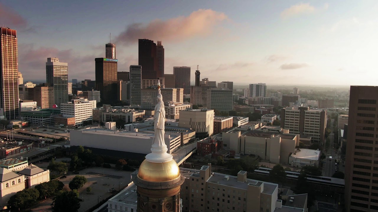 Aerial footage Of A Statue And Its Surrounding Urban Landscape | No ...