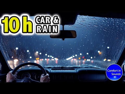 Gece Arabası Sürüşü ve Hafif Yağmur Sesi (reklamsız) | Uyumak için Beyaz Gürültü, Ders Çalışmak