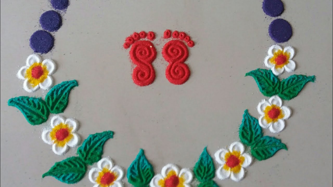 Daily rangoli design..!Easy rangoli around pooja plate....!! - YouTube