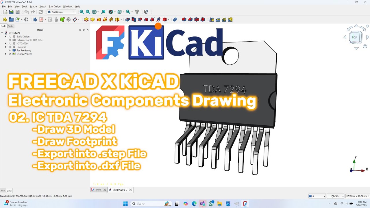 FreeCAD x KiCAD 02 - Electronic Components Drawing - IC TDA 7294 - YouTube