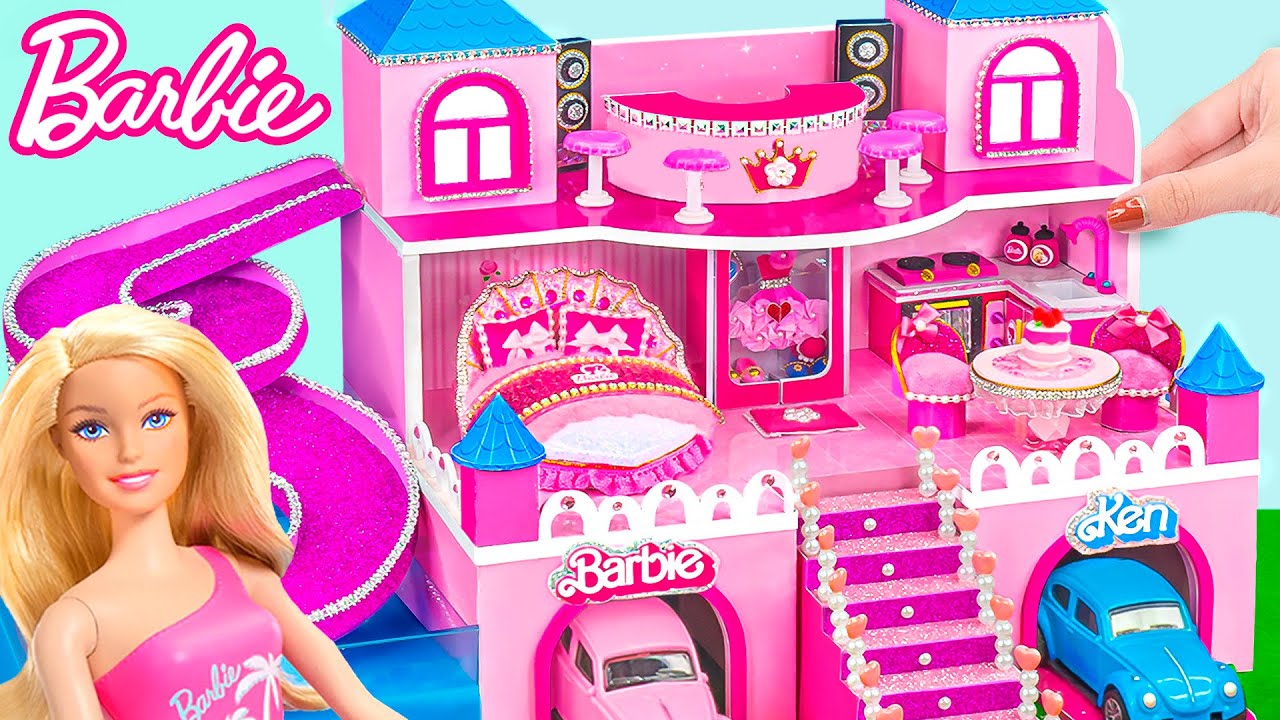 Build Pink Barbie 3 Story Dreamhouse with Water Slide Pool, Furniture ...