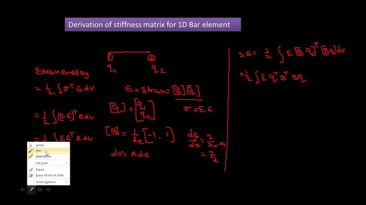 Unit 1 L8 Derivation of stiffness matrix for 1D Bar element - YouTube