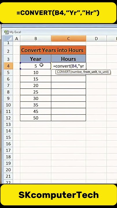 How To Convert Years Into Hours In Excel | Convert Function In MS Excel Tips And Tricks # ...