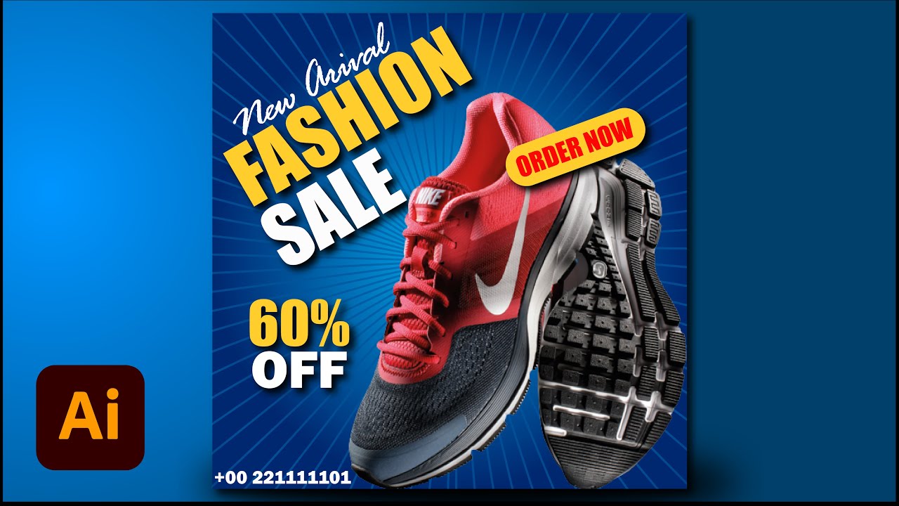 How to Design Shoes advertisement poster design in Adobe illustrator ...