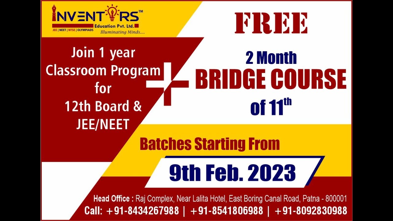 Free Two month Bridge Course of 11 Orientation Class on 9th Feb 23 ...