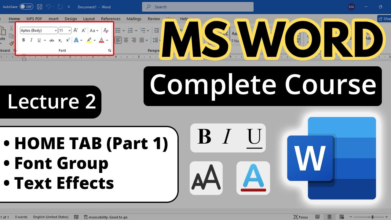 Microsoft Word Font Group | Home Tab (Part 1) | Microsoft Word Complete ...