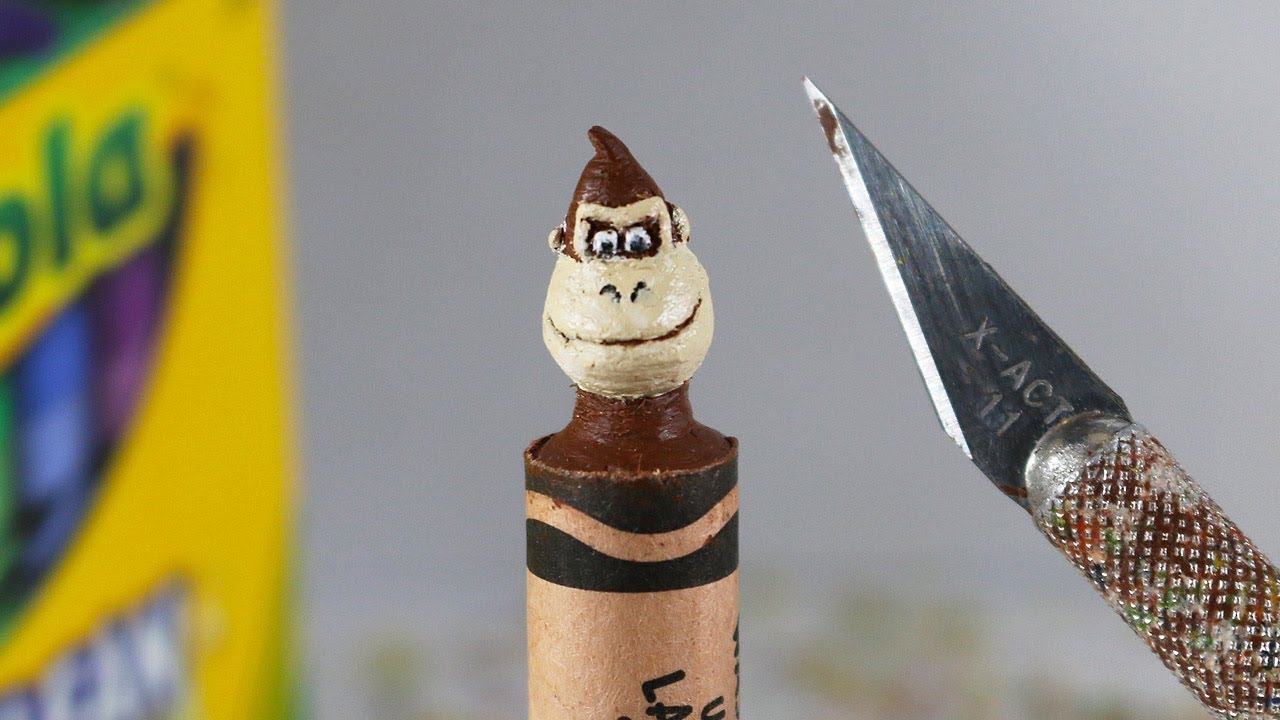 Donkey Kong CRAYON SCULPTURE - Crayola CRAYON CARVING Art - YouTube