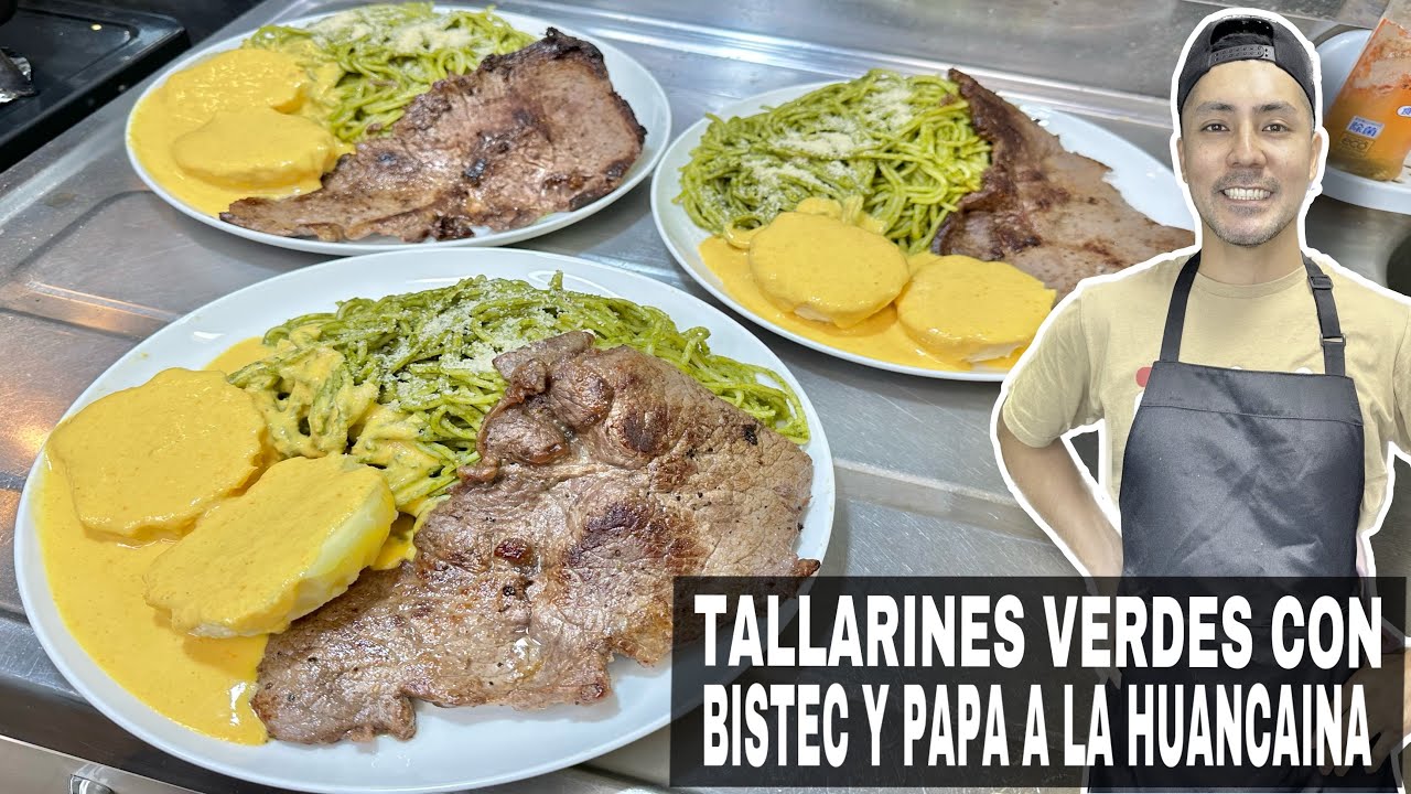 TALLARINES VERDES CON SU BISTEC Y PAPA A LA HUANCAINA - CLASICO PERUANO ...
