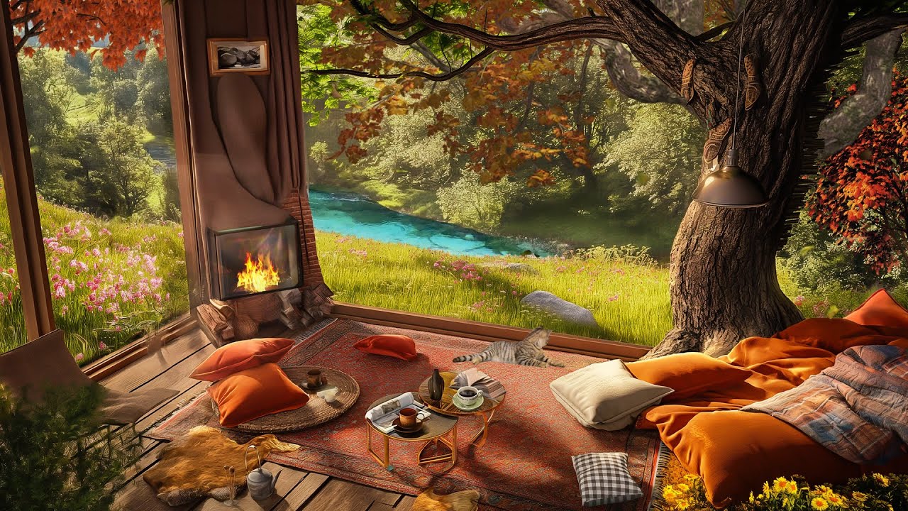 🎃Autumn NooK Ambience: Morning Fall Nature Sound, Crunchy Leaves - Calm ...