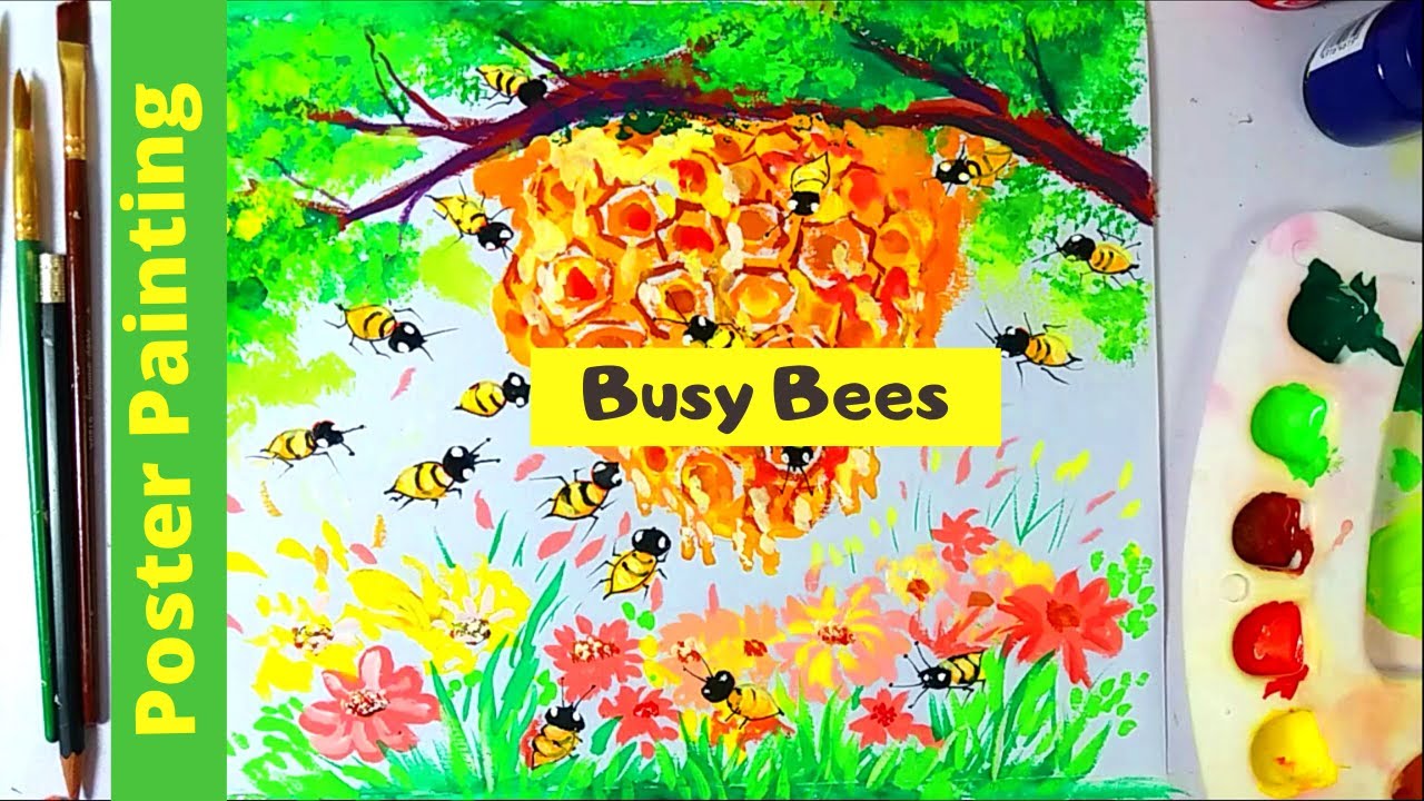 Busy Bees : How to Paint Honeycomb using Poster Paints | STEP BY STEP ...