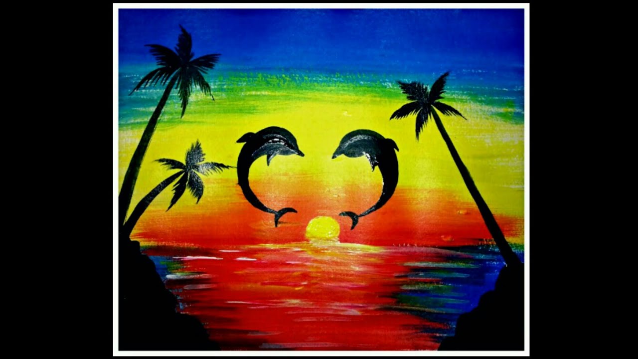 Friendship day Special- beautiful Sunset Drawing | Dolphins in Sunset ...
