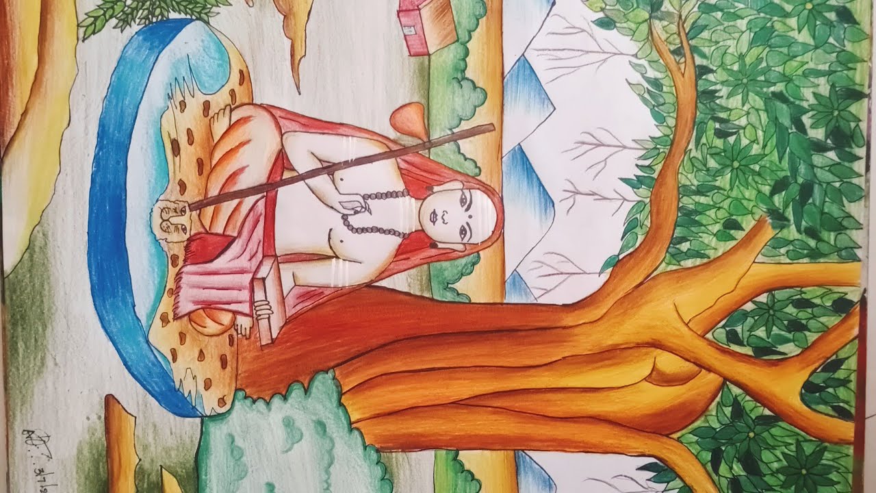 Adi Shankara Charya drawing and coloring for beginners - YouTube