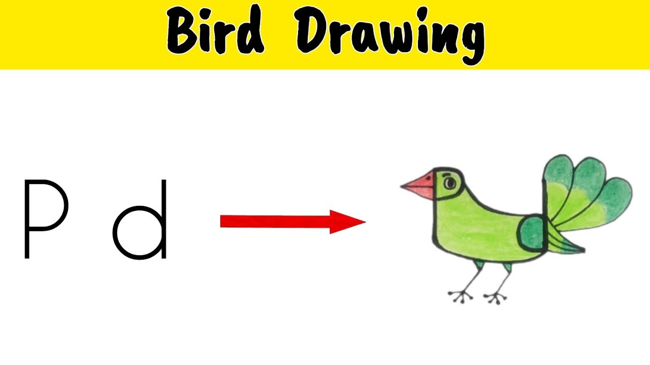 Bird Drawing Tricks | How To Draw Bird Drawing From 'Pd' Letter | Bird ...