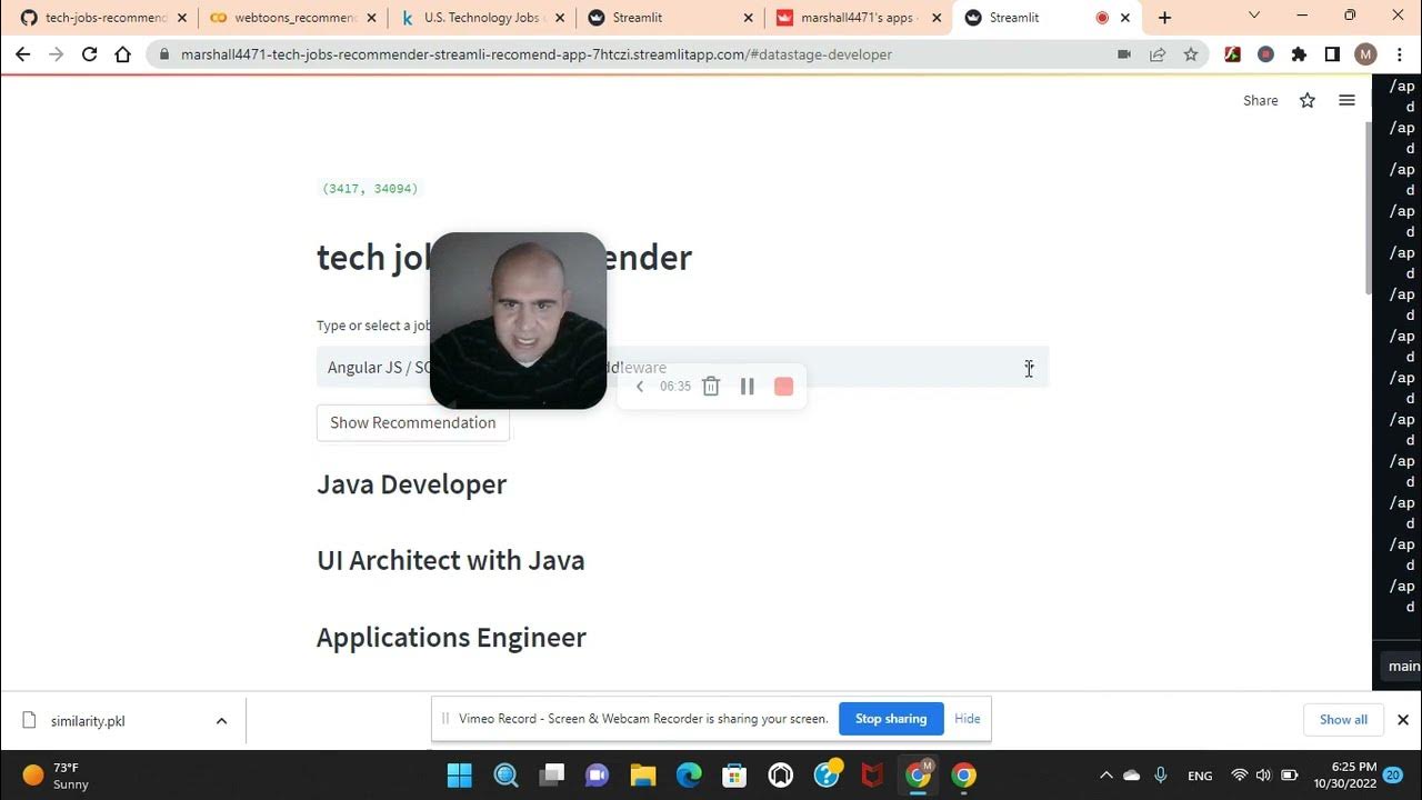 Using the kaggle tech jobs dataset deploy an ML tech job recommendation web app on Streamlit ...