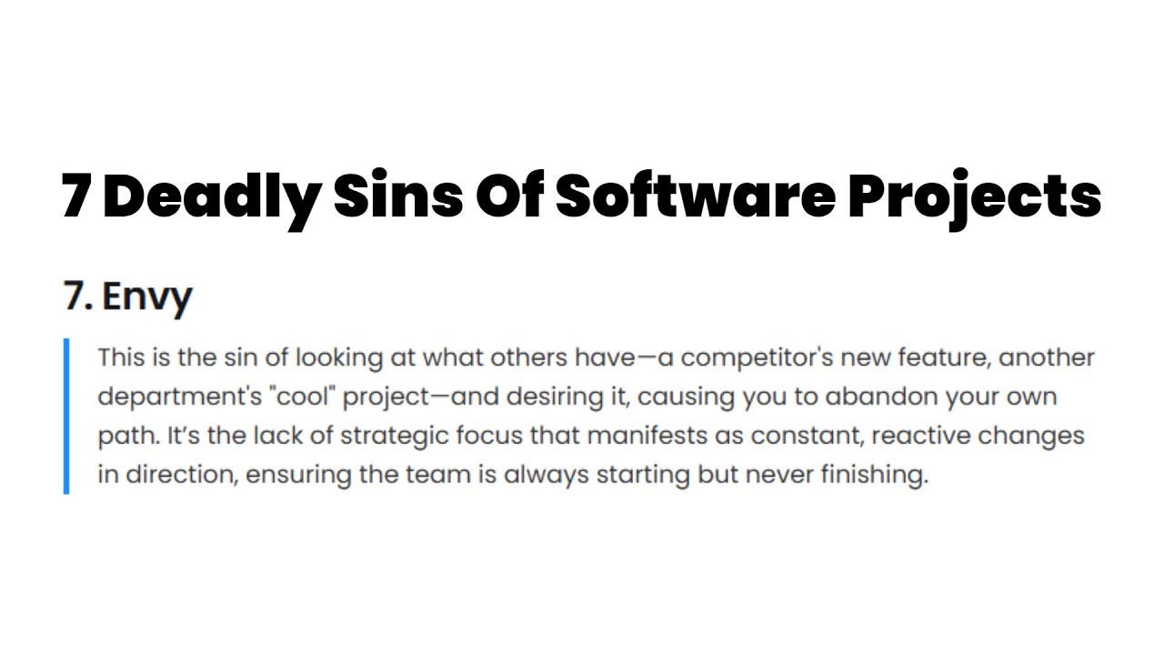 7 Deadly Sins of Software Projects | Envy - YouTube