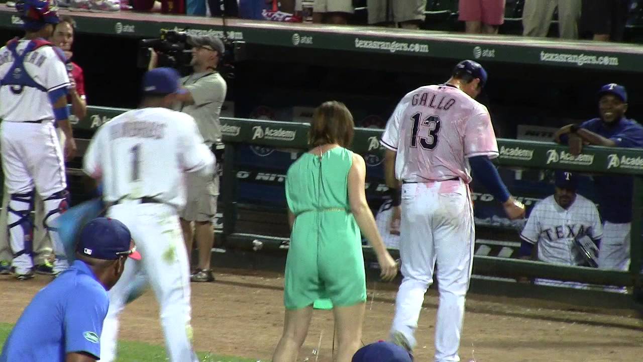 Joey Gallo's post game interview and Gatorade shower MLB debut 6/2/15 ...