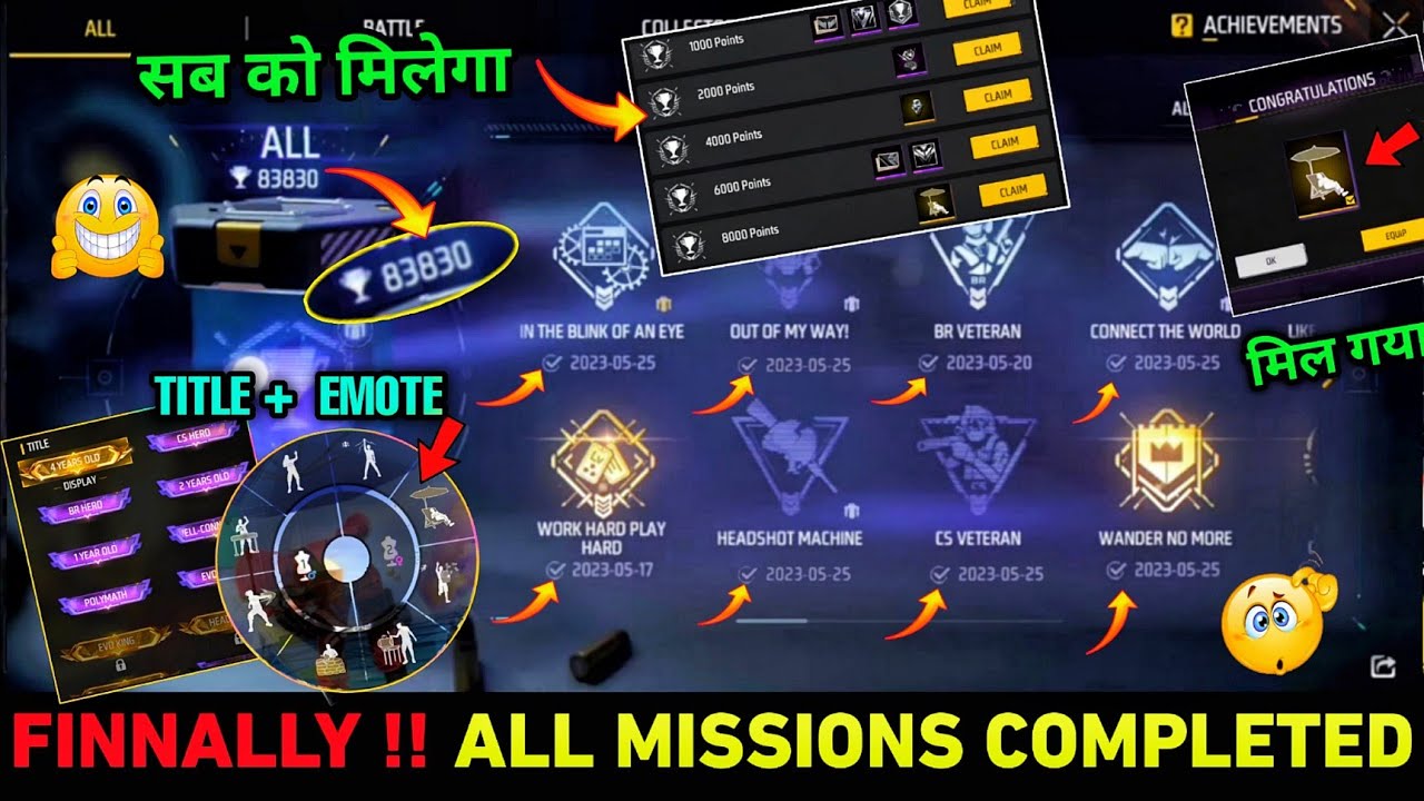 How to get TITLE 🔥 Achievements EMOTE 🤯 Free Reward In Free Fire FF Max ...