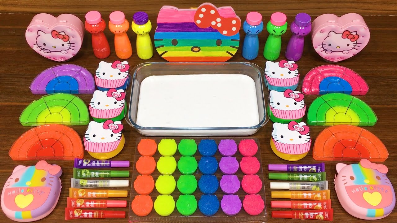 HELLO KITTY RAINBOW! MixIing random into GLOSSY slime!Relaxing ...