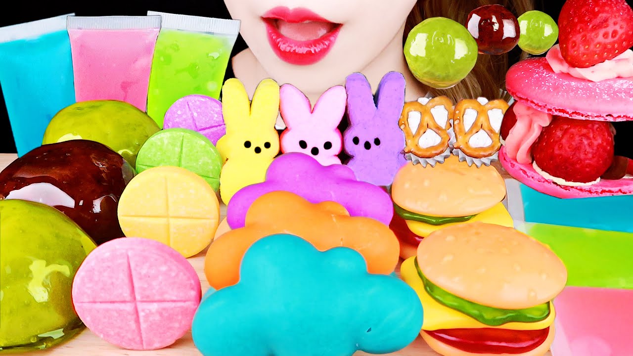 ASMR CRISPY CLOUD, RICE CAKE TANGHULU, CANDY JELLY, RABBIT MARSHMALLOW ...