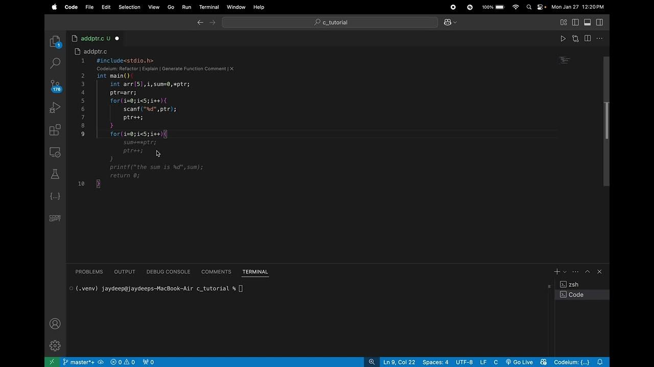 adding elements in array using pointers | code in marathi | - YouTube
