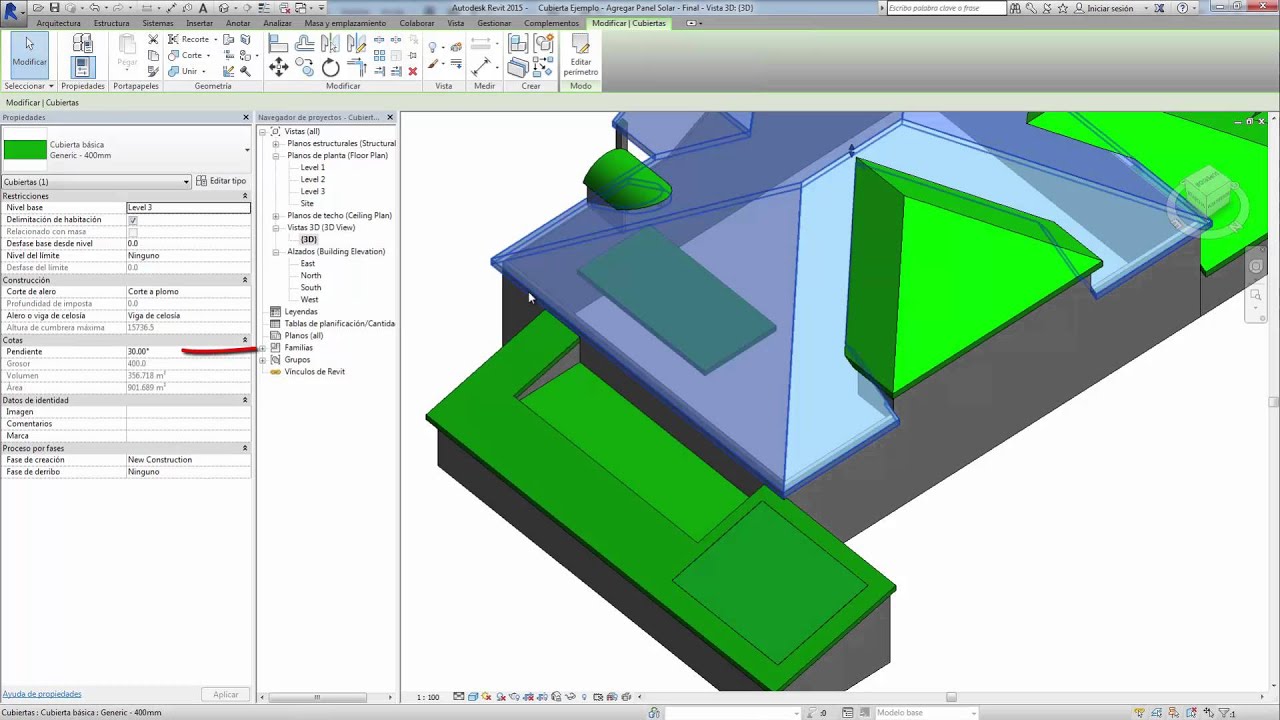 Revit: panel solar (cristalera inclinada, caso práctico) | Bibliocad