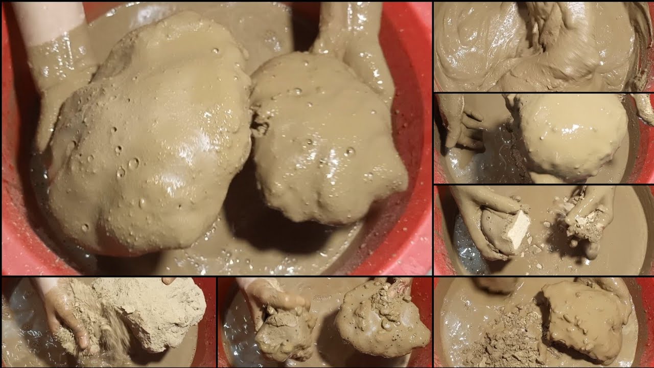 🤤🤤Pure soft mud dirt slabs crumbling in water super Satisfying thick ...