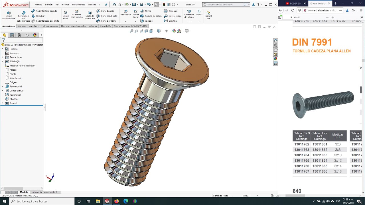 cómo crear un Tornillo en SOLIDWORKS, Solidworks desde cero, Pieza 23 ...