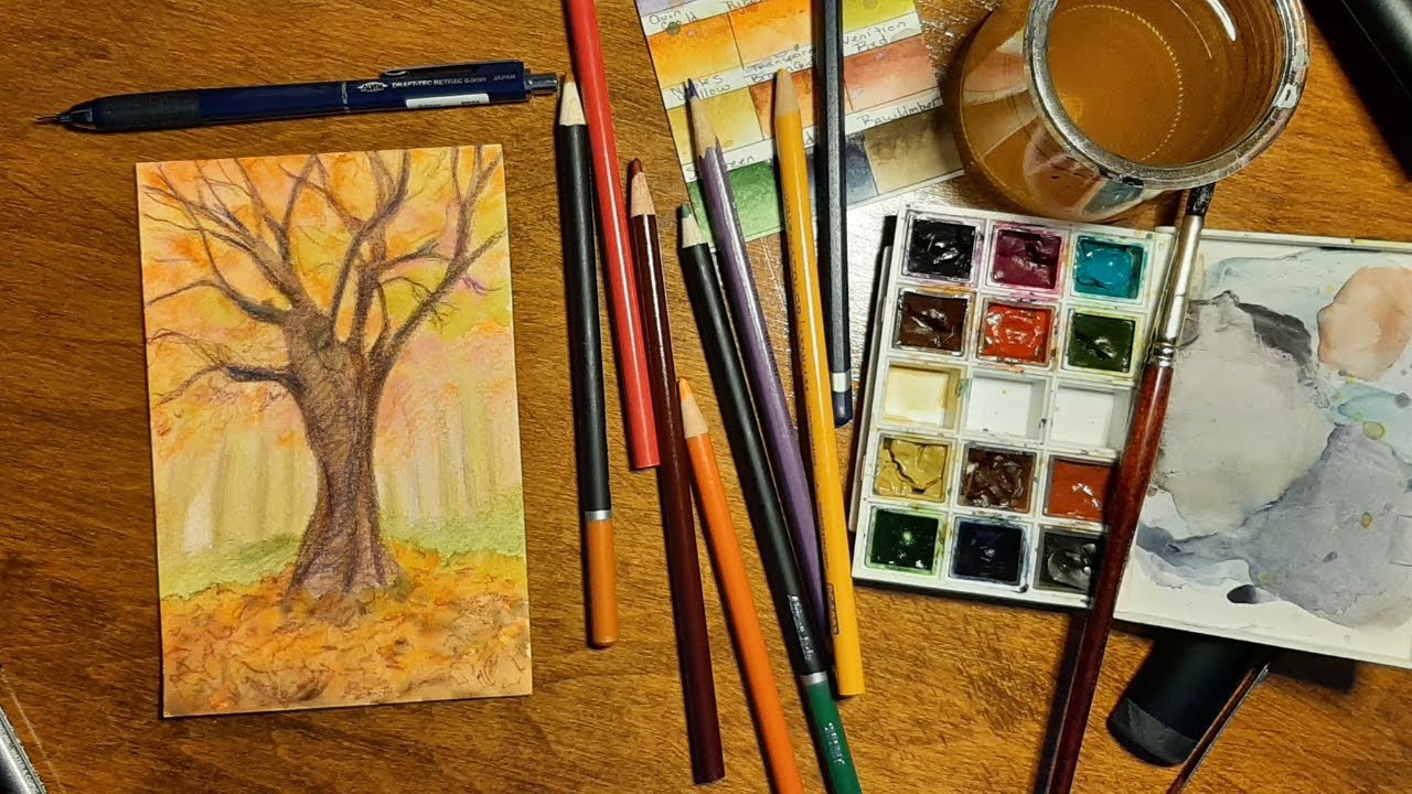 Let's paint an Autumn Tree ~ 🍂~ Fall Tree Time Lapse ~ Qor Watercolors ...