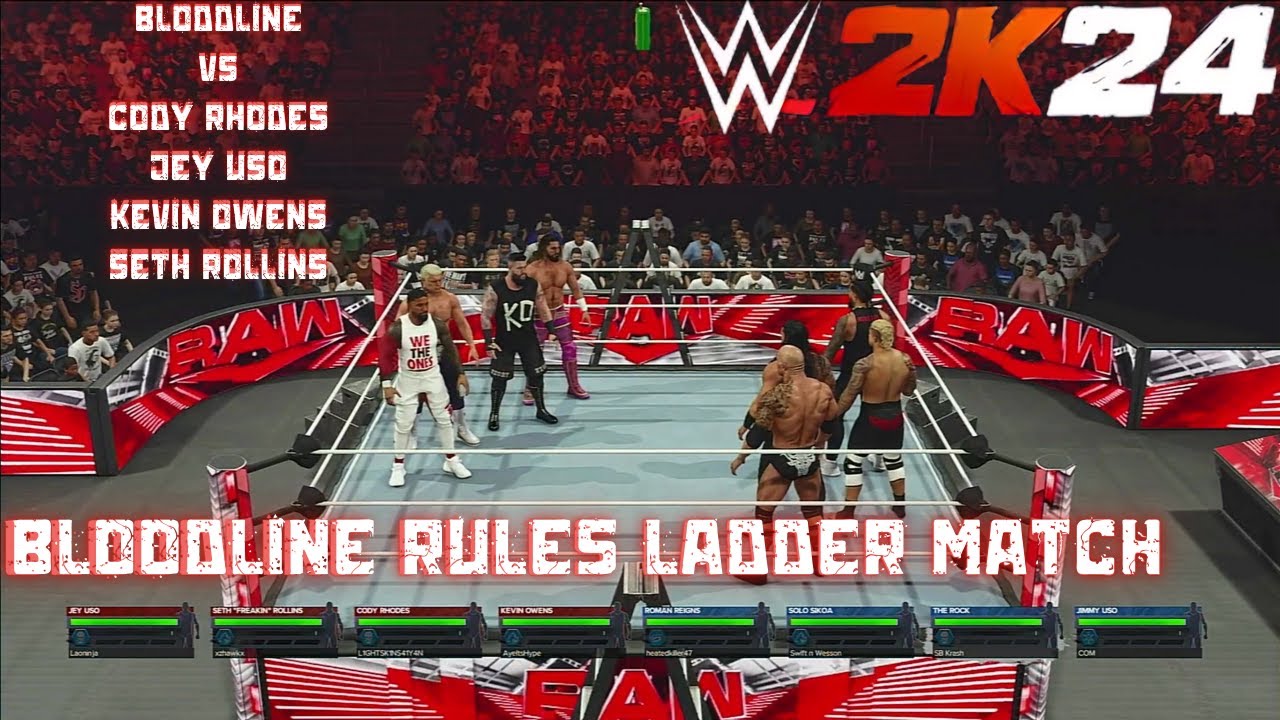 Bloodline Rules 4v4 Tag Ladder Match Online | WWE 2K24 Full Match ...