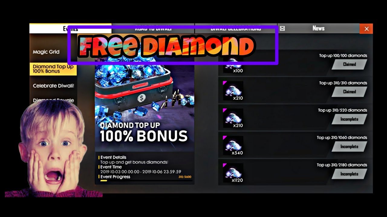 Diamond top up 100% bonus freefire new event||paytm diamond top up full ...