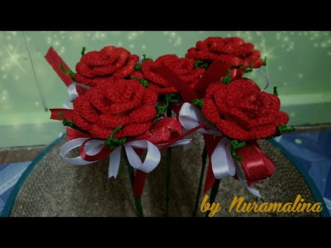 bunga ros kait _ bunga telur _ rose crochet _ #crochet #mengait # ...