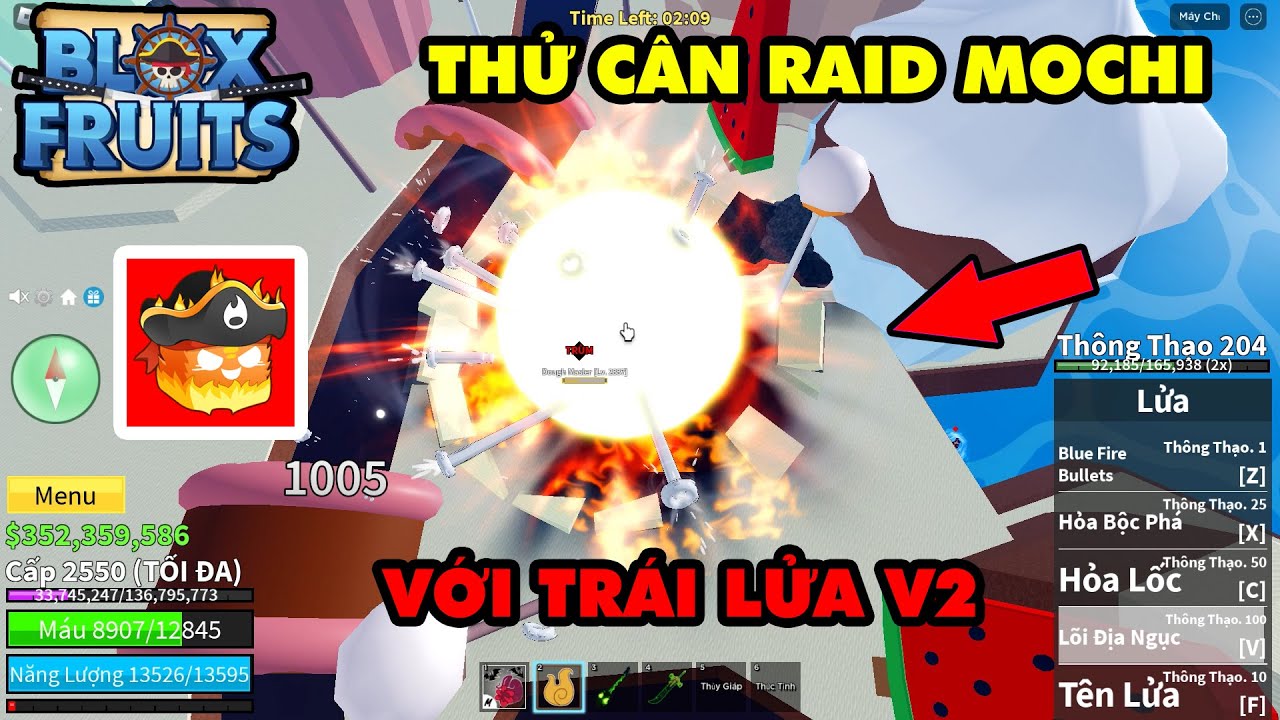Thử Cân Raid Mochi Với Trái Lửa V2 || Blox Fruits! - YouTube