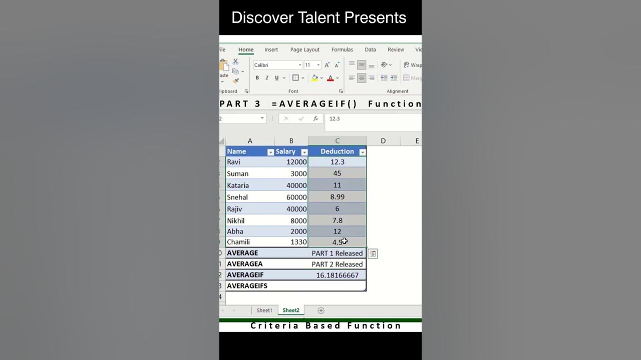 AverageIF Function in Ms Excel - Part 3 - YouTube